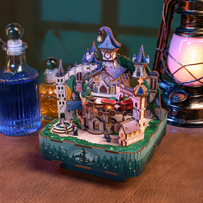 DIY Wooden Magic Castle Music Box Model Building Kits City Street View ...
