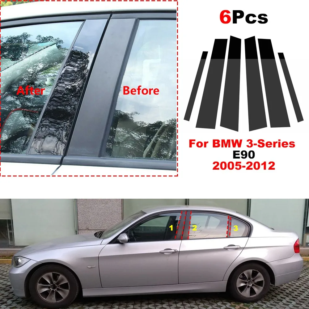 6Pcs-Car-Door-Window-Pillar-Posts-Trim-Covers-for-BMW-3-Series-E90-2005 ...