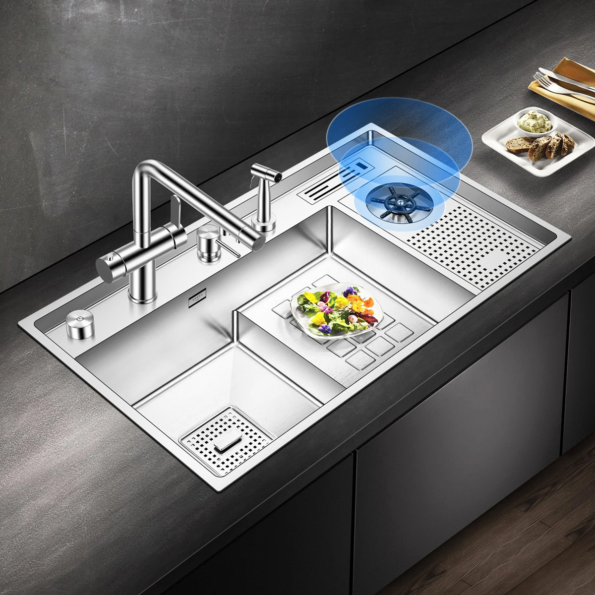 Multifunctional Kitchen 304 Stainless Steel Stepped Sink Cup Rinser ...