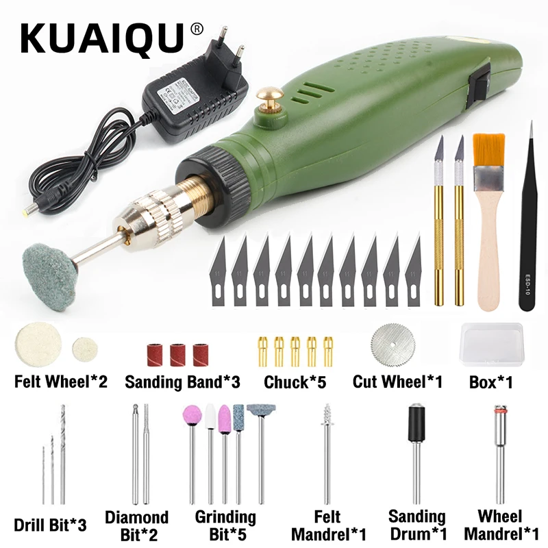 KUQIAU-100-240V-Mini-Grinder-Set-Engraving-Woodworking-Rotary-Tool ...