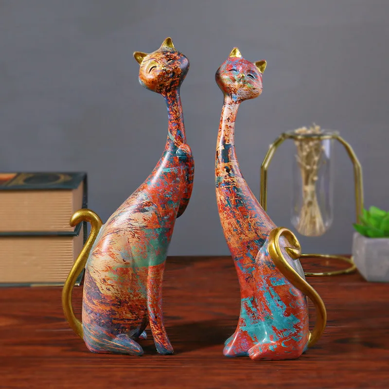 Graffiti-Colorful-Painting-Couple-Cat-Animal-Ornament-Sculpture ...