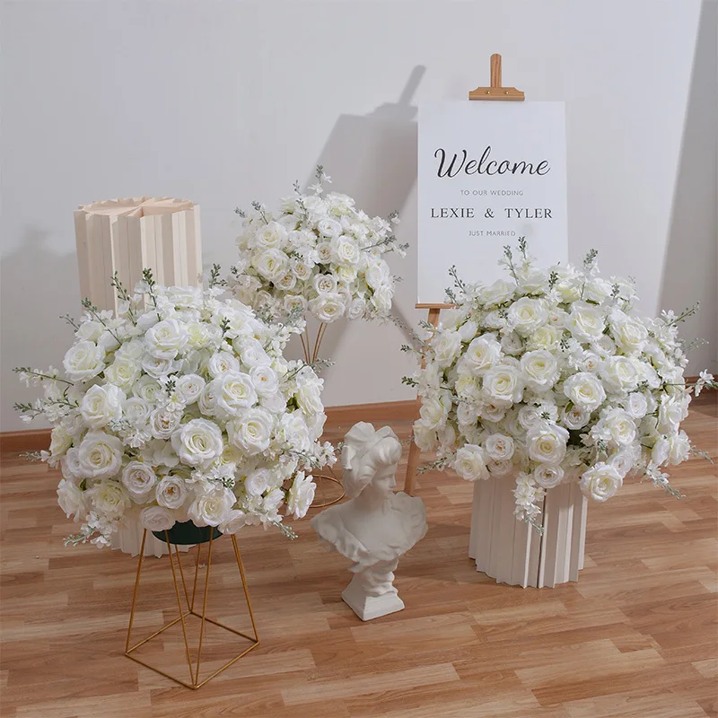 70/60/50cm Large White Rose Artificial Flower Wedding Table Centerpiece ...