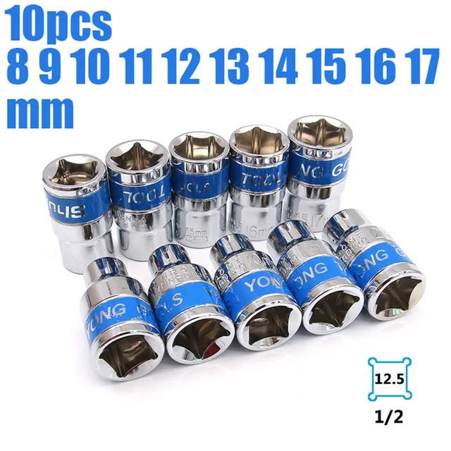 19pcs 1/2 Inch Blue Drive Short Hex Sockets for Nut Removal 8-36mm CR-V ...