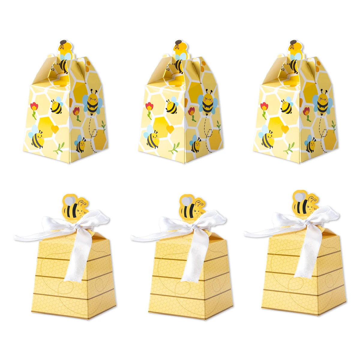 10/20pcs Paper Bee Favors Candy Boxes Gifts Box with White Ribbons for ...