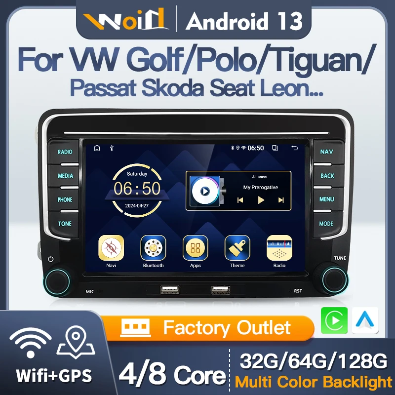 7" Android 13 Auto For VW Passt Golf Polo MK5/6 Caddy Amarok Carplay ...