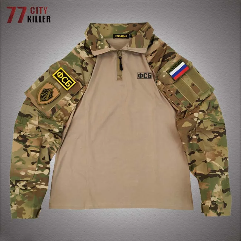 Russian Camouflage Combat Shirt | Long Sleeve Military T-shirt - T ...