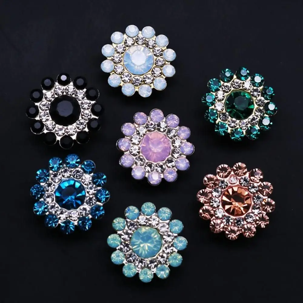 10Pcs Sparkling Steel Bottom Rhinestone Buttons Flower-shaped Crystal ...