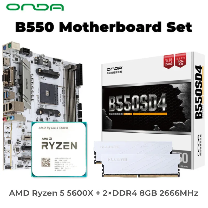 ONDA Kit de placa mãe com processador AMD Ryzen 5, B550, DDR4, 16GB, 2x8GB, Memória 2666MHz ...