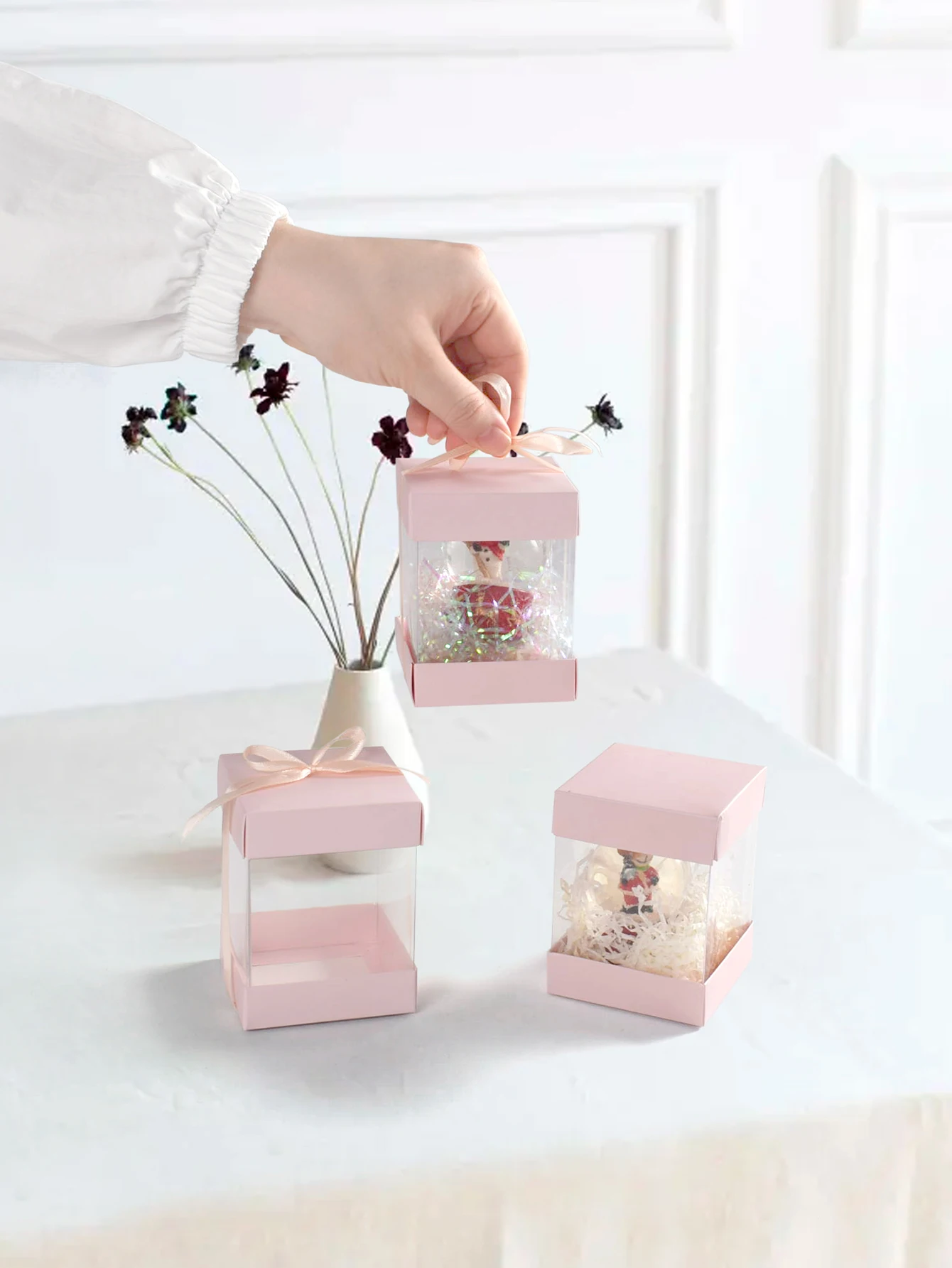 Square-transparent-display-box-Spot-bow-pink-small-cute-gift-folding ...