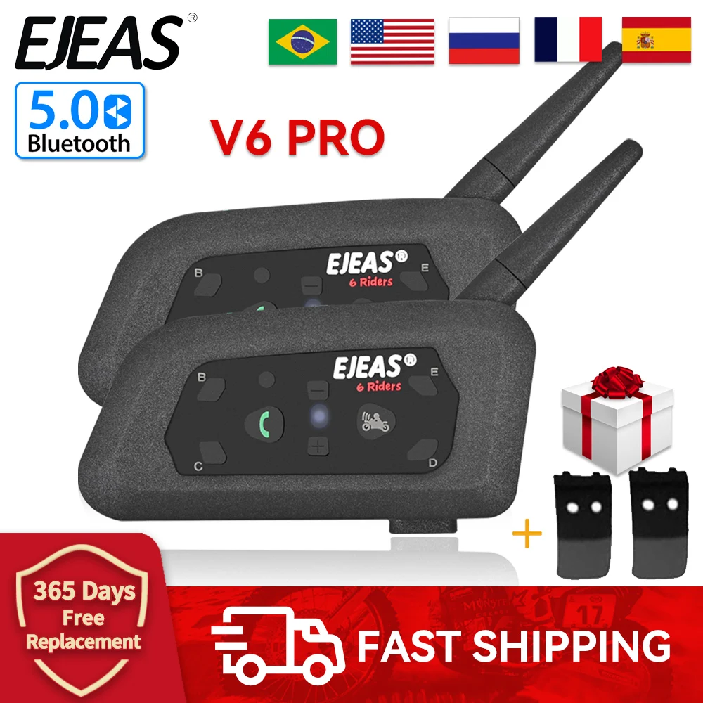 Bright Black EJEAS V6 PRO Motocicleta Bluetooth Intercom Capacete ...