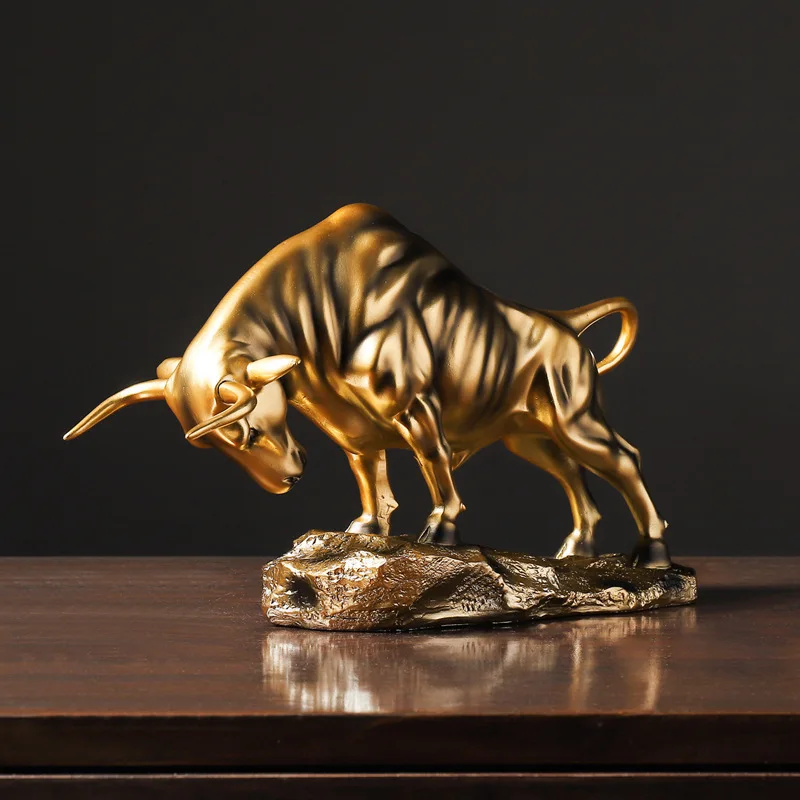 Touro-dourado-escultura-macho-gado-resina-estatueta-mascote-criativo ...