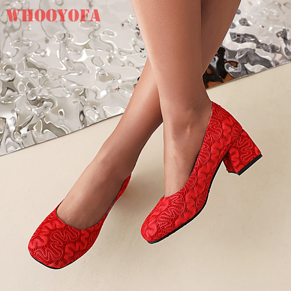Hot-New-Sweet-Red-Yellow-Women-Pumps-Sexy-2-inch-Chunky-Heels-Lady ...