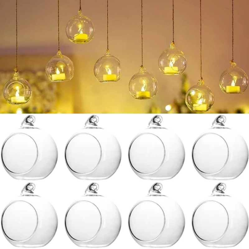 6/12Pcs Hanging Tealight Holder Glass Globes with Hanging RopeTerrarium ...