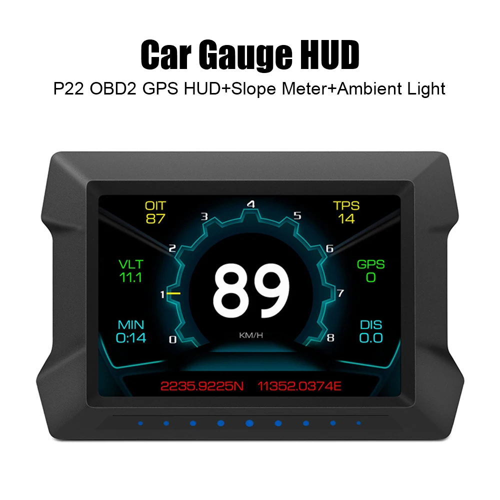 P22 Hud Clock Slope Meter Gps Speedometer Car Head Up Display On Board ...