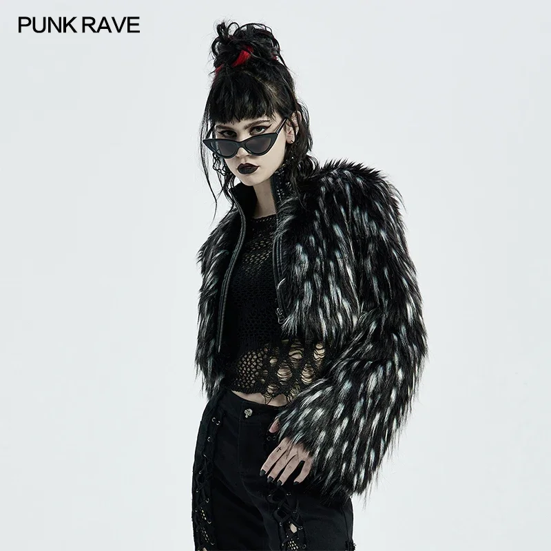 PUNK-RAVE-Women-s-Gothic-Dark-Two-color-Plush-Loose-Short-Coat-Punk ...