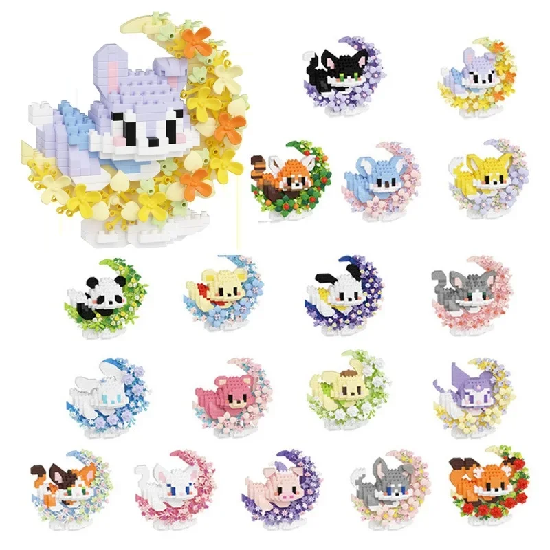 Cute Cartoon Mini Blocks Animal Moon Flower Toy Small Anime Brinquedos ...
