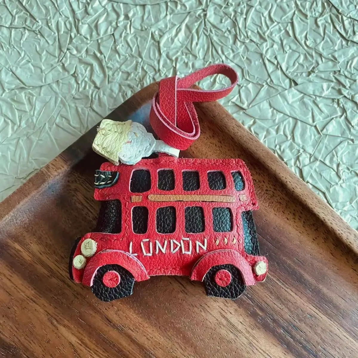 Handmade leather Keychain London Double-Decker Bus Bag Charm ...