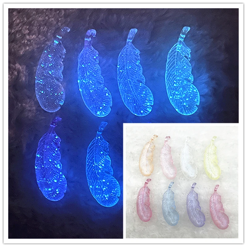 8pcs-15x45mm-Luminous-Acrylic-Feather-Charms-Loose-Spacer-Beads-for ...