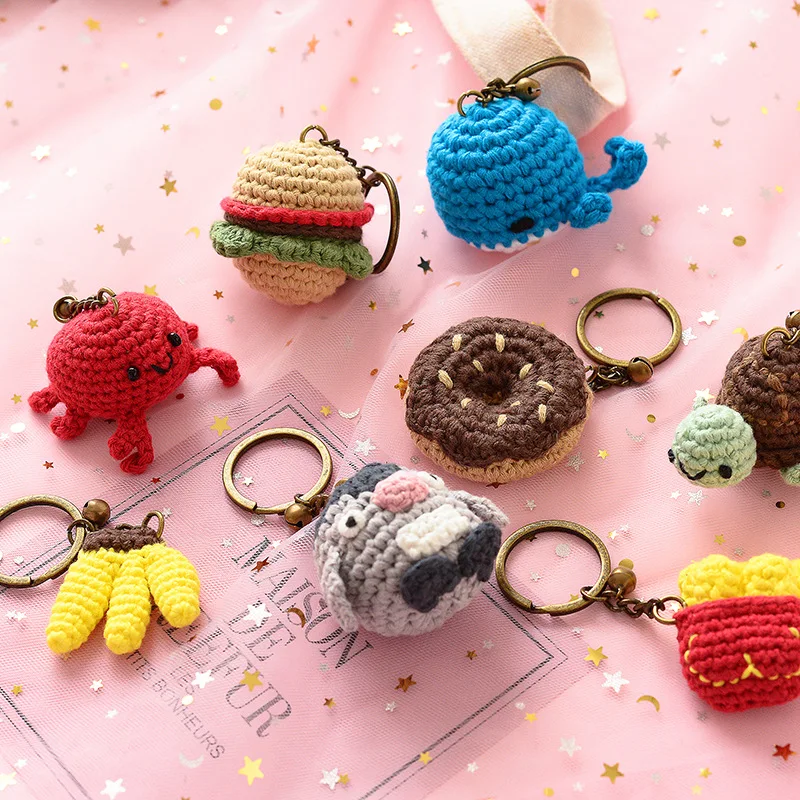 Creative Knitting Hamburger Car Keychains Sweet Knitted Donut Keyrings ...