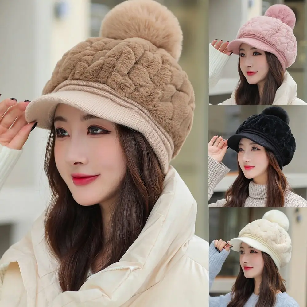 Peaked-Cap-White-Duck-Tongue-Cap-Winter-Fluffy-Plush-Hat-Thick-Fur-Faux ...
