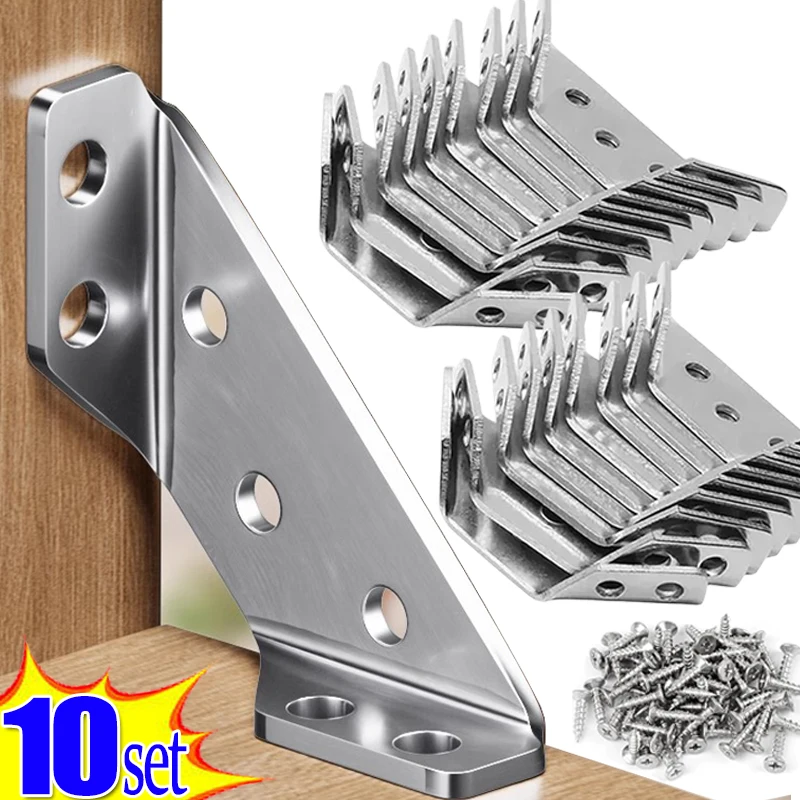 10-1set-Corner-Brackets-Stainless-Steel-Furniture-Angle-Shelf-Connector ...