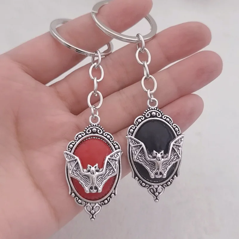 Gothic-Vampire-Bat-Keychain-Silver-plated-Framed-Bat-Cameo-Keychain ...