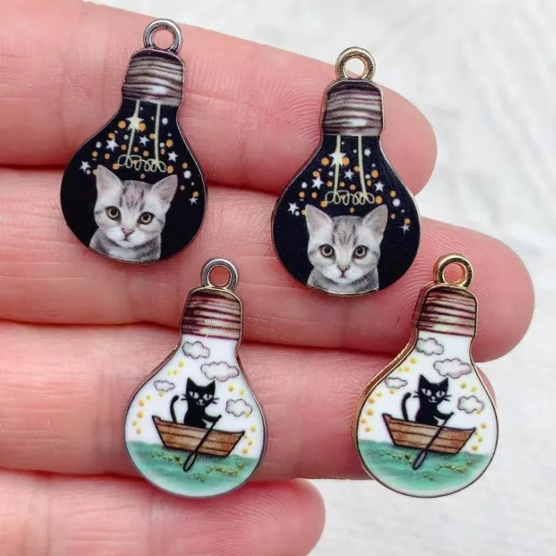 10pcs-Light-Bulb-Cat-Cup-Cat-Enamel-Charms-Dangle-Jewelry-Earrings ...