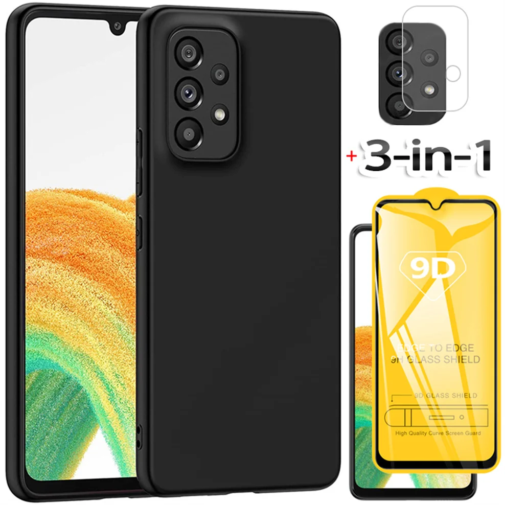 3 in 1, 강화유리 + tpu 케이스 samsung galaxy a33 5g 소프트 안티 쇼크 백 풀커버 케이스 ...
