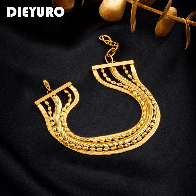 DIEYURO-316L-Stainless-Steel-Gold-Color-Multilayer-5in1-Chains-Bracelet-For-Women-Girl-New-Trend ...