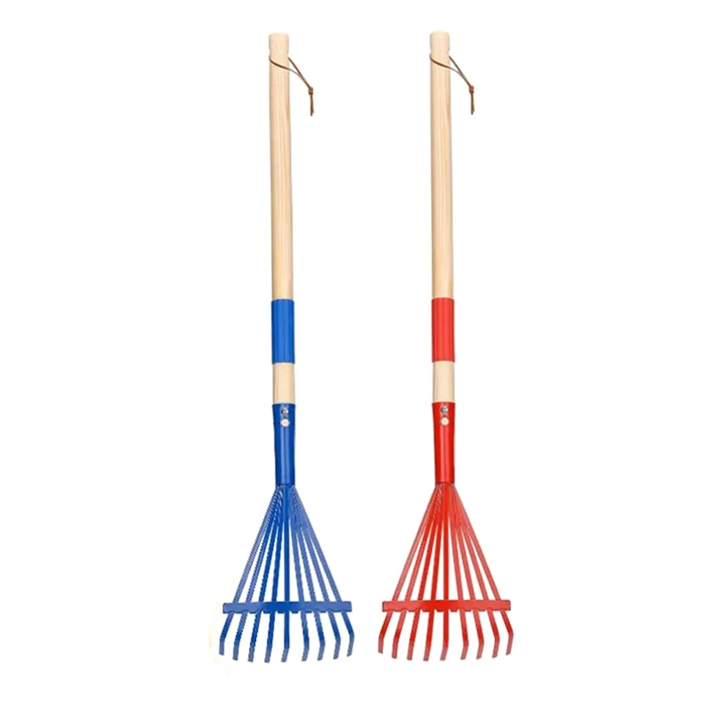 2Pcs-Metal-Kids-Rakes-With-Hardwood-Handle-27-Inch-Small-Rake-For ...