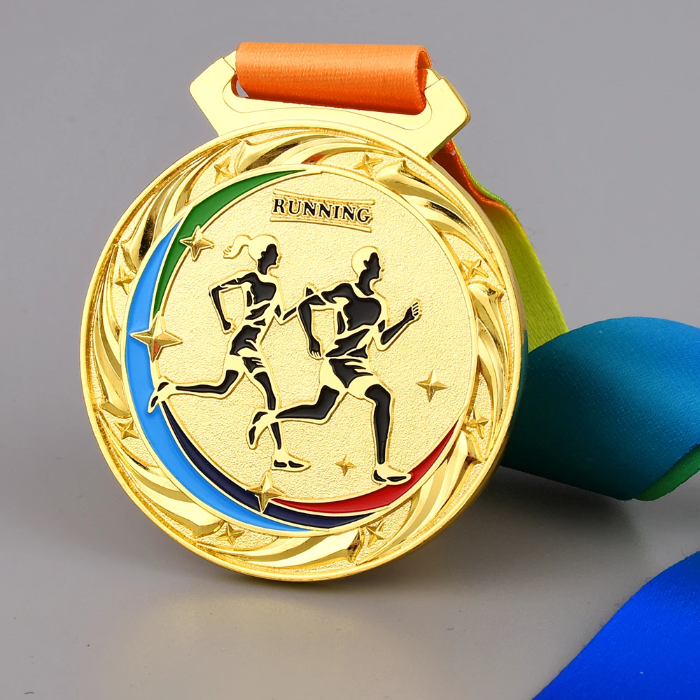 Running-Runner-Gold-Medals-Trophy-Award-With-Neck-Ribbons-Runner-Gold ...