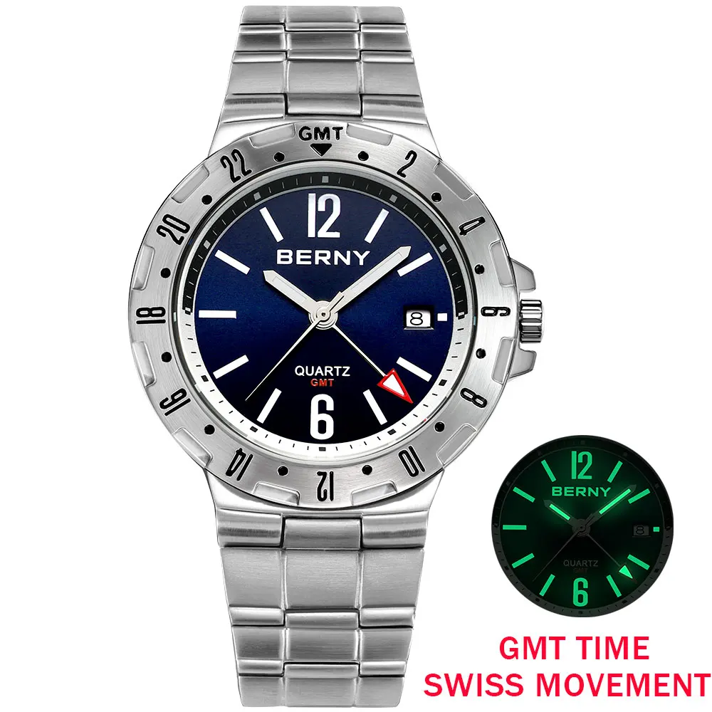 BERNY-Men-GMT-Watch-Luminous-Luxury-Waterproof-Stainless-Steel-Case ...