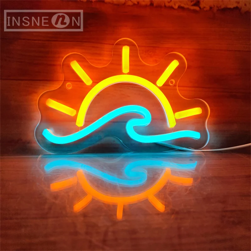Wave Sunset Neon Sign LED Sun Ocean Sunrise Sea LED Neon Light Home ...