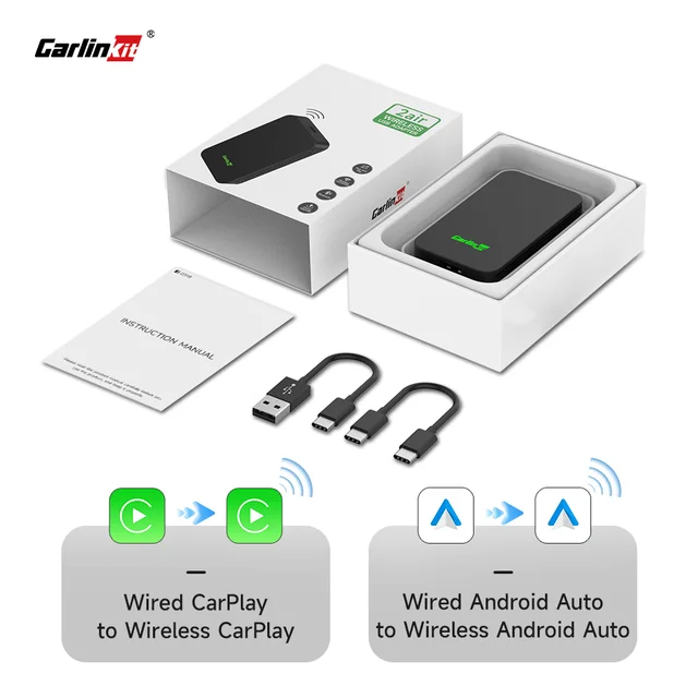 CarlinKit 5.0 CarPlay Android Auto Wireless Adapter Portable Dongle for OEM Car Radio with Wired ...