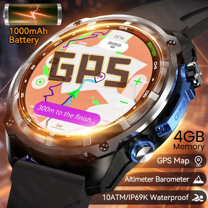 New Built in Real GPS HD Smart Watch Men Outdoor Altimeter 1000mAh ...