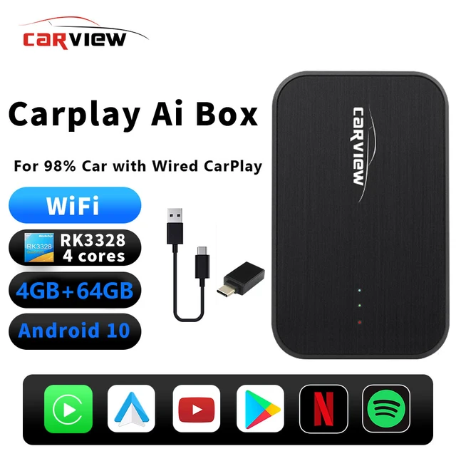 CARVIEW Carplay Ai Box Android 10 4G LTE WIFI GPS Wireless Carplay Wireless Android Auto GPS ...