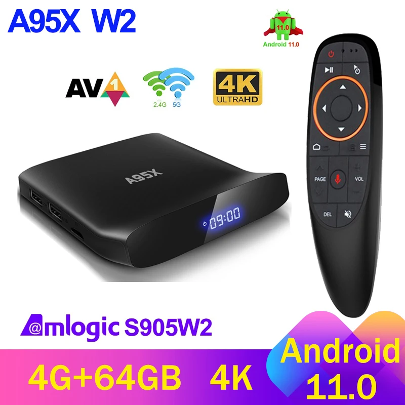 Dispositivo de TV inteligente A95X W2, decodificador con Android 11, Amlogic S905W2, 4GB, 32 GB ...