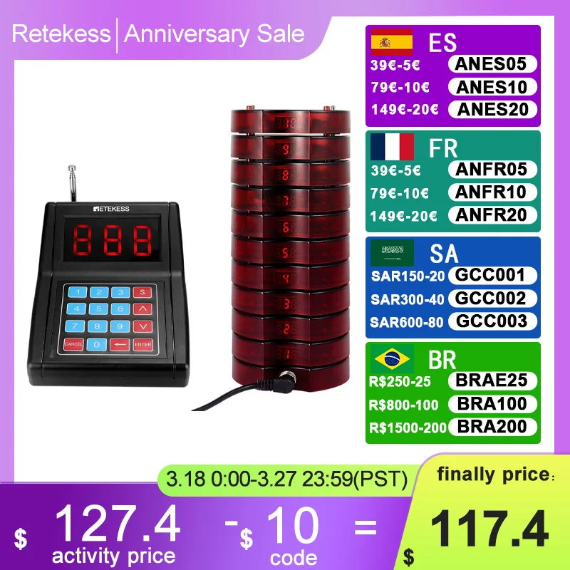 Retekess-TD165-Vibrator-Restaurant-Pager-System-Coasters-Beeper-Buzzer ...