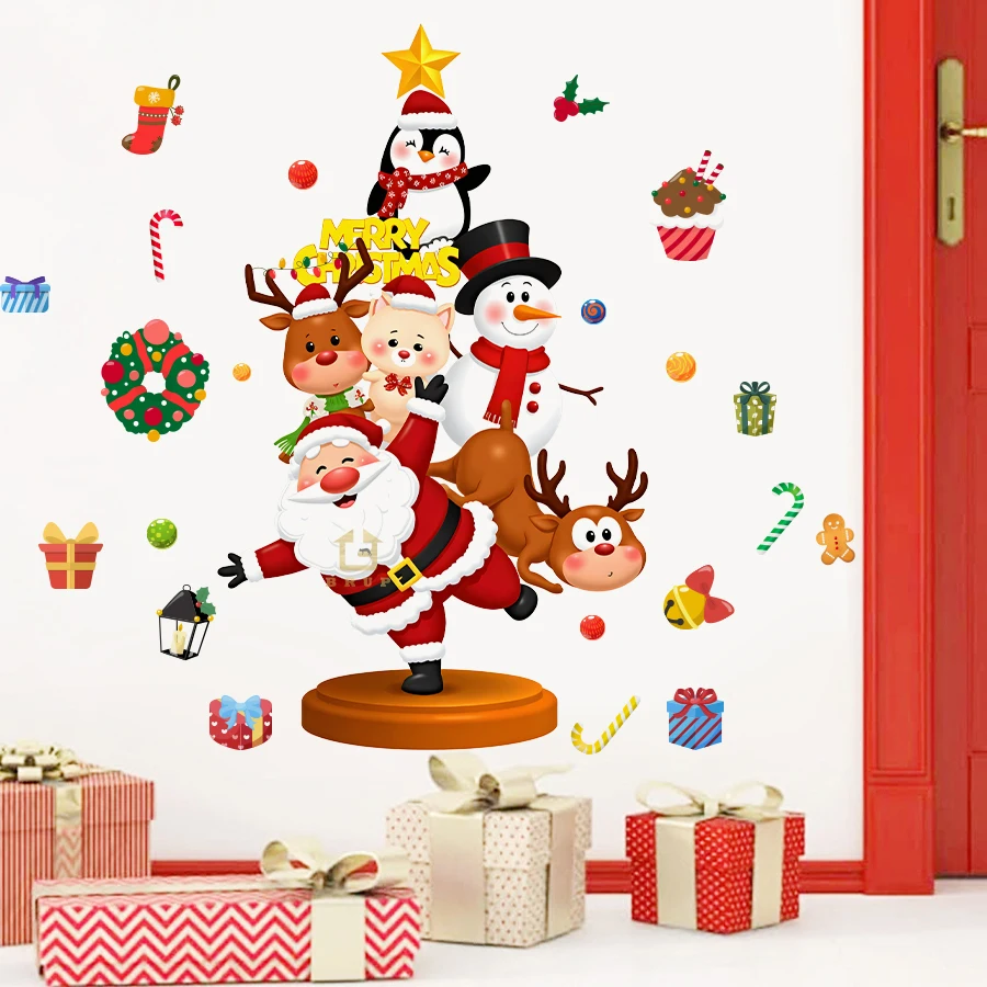 Festive Christmas Wall Art Stickers With Santa Removable PVC For ...