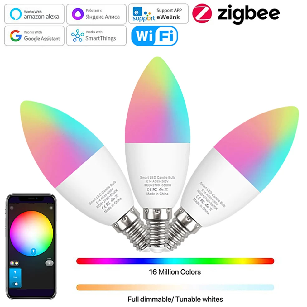 Smart-E14-Led-Light-Bulb-Zigbee-RGBCW-Led-Lamp-Works-With-Alexa-Amazon ...