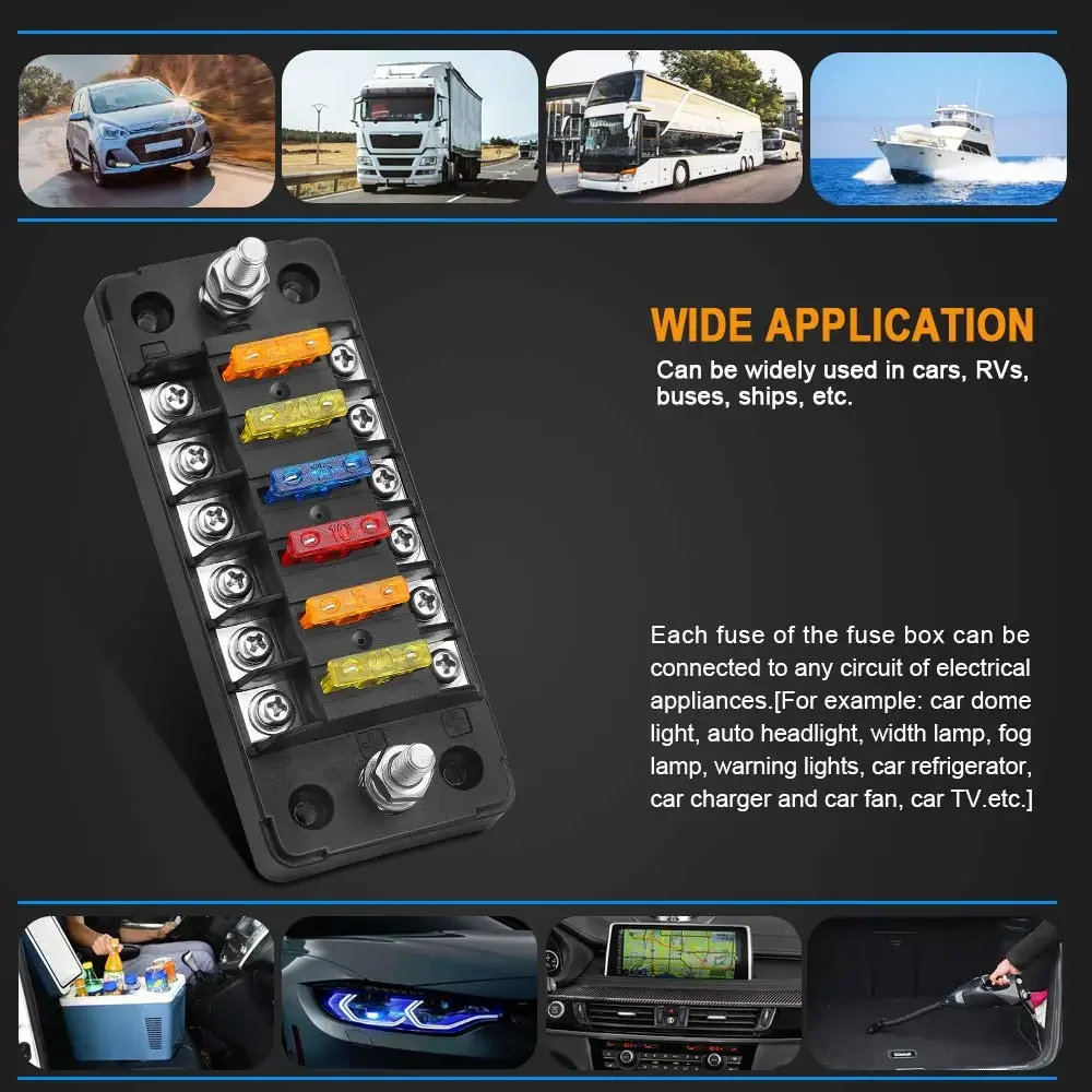 6 Way Anl Fuse Box Block Blade With Negative Bus for Automotive Sound ...