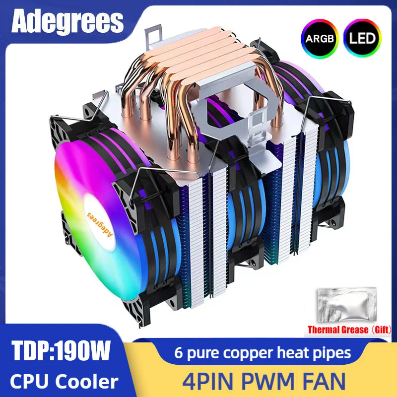 90MM-ARGB-CPU-Cooler-6-Heatpipes-4PIN-PWM-PC-Processor-Radiator-For ...