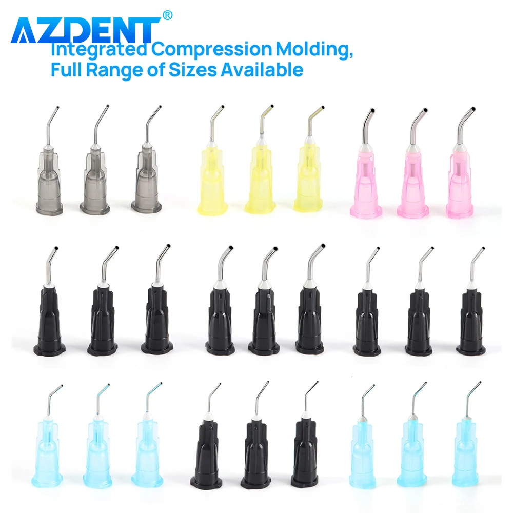 AZDENT 100pcs/Pack Dental Pre Bent Dispensing Tip Irrigator Bent Needle ...