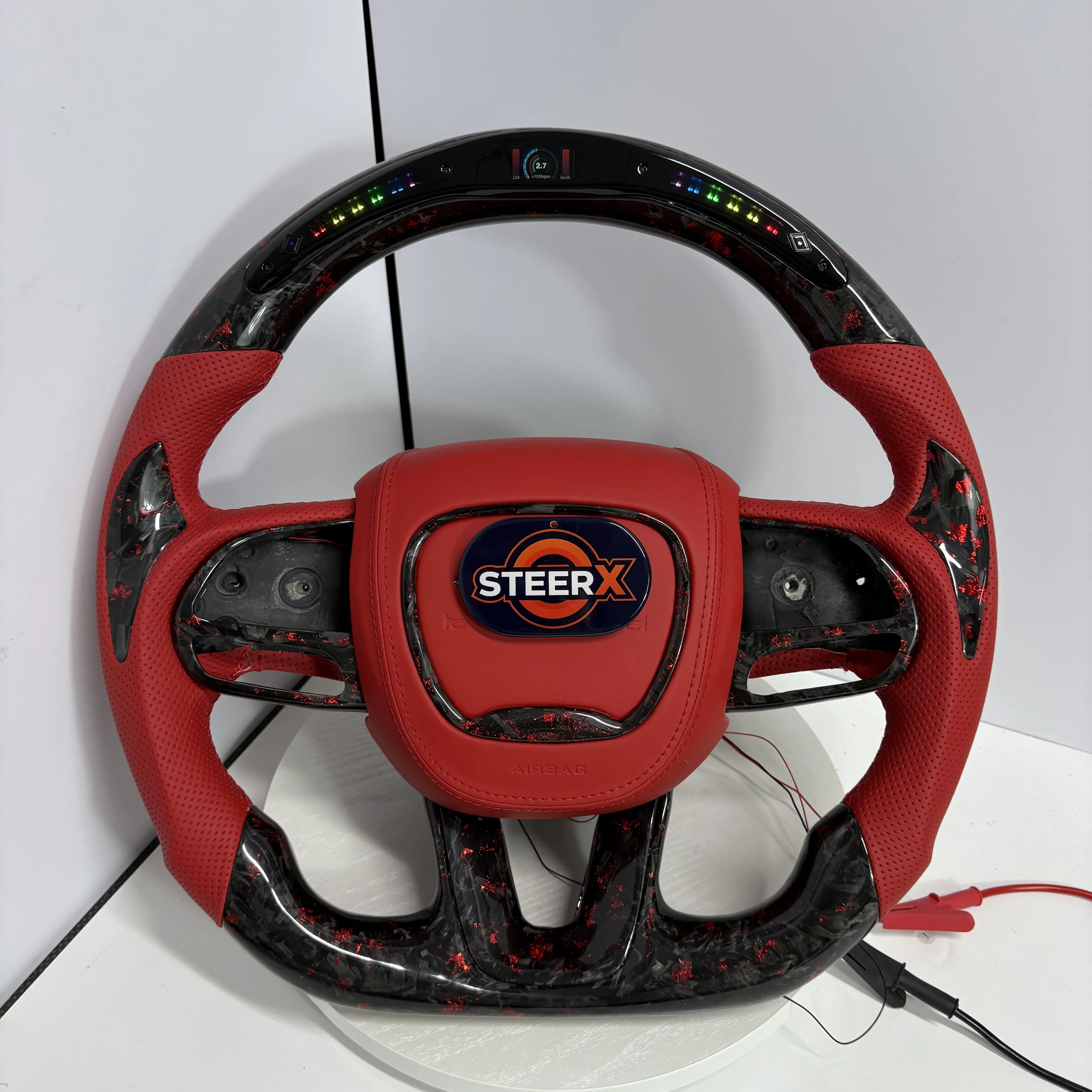 Red Leather Forged Carbon Fiber LED Steering Wheel for Charger ...