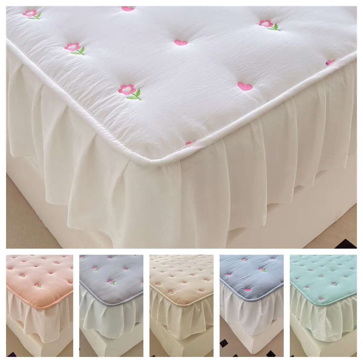 1PC-Embroidery-Floral-Mattress-Cover-Thicken-Lace-Quilted-Bed-Cover ...