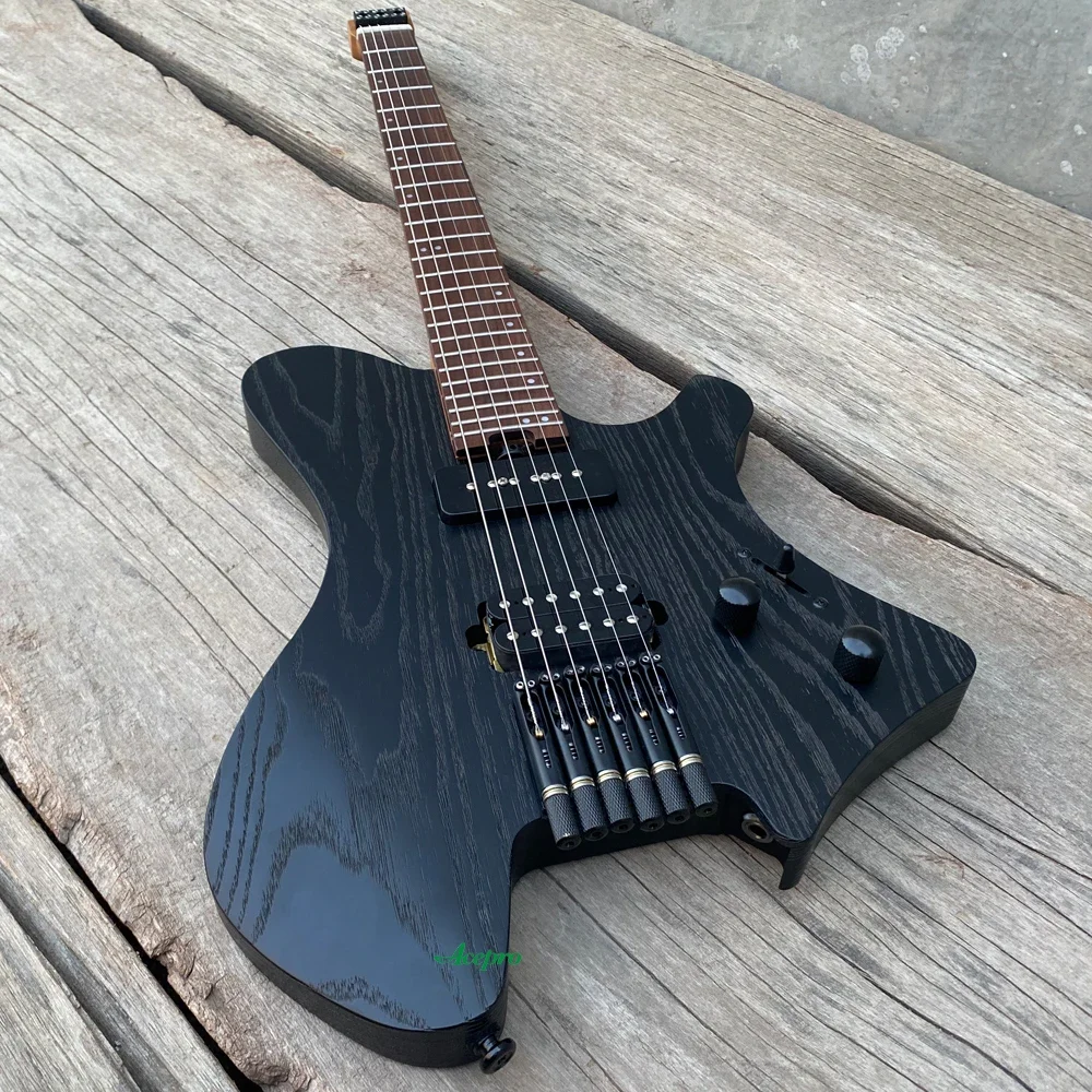 Acepro Satin Black Headless Electric Guitars P90+Humbucker Rosewood ...