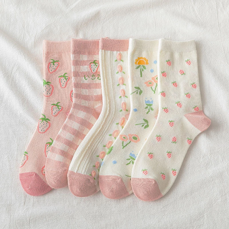 Japanese Harajuku Style Kawaii Woman Socks Cotton With Strawberry And ...