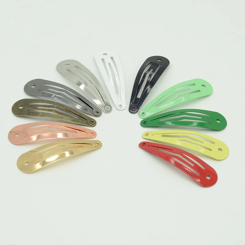 50PCS-5cm-Tear-Drop-Hole-Plain-Metal-Snap-Clip-for-Women-Girls-Hairpins ...