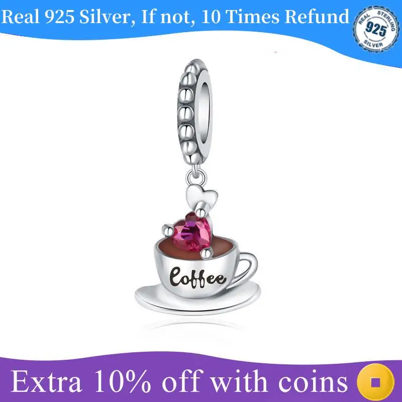 Real-925-Sterling-Silver-Love-Coffee-Charm-Bead-Fits-Original-Pandora ...