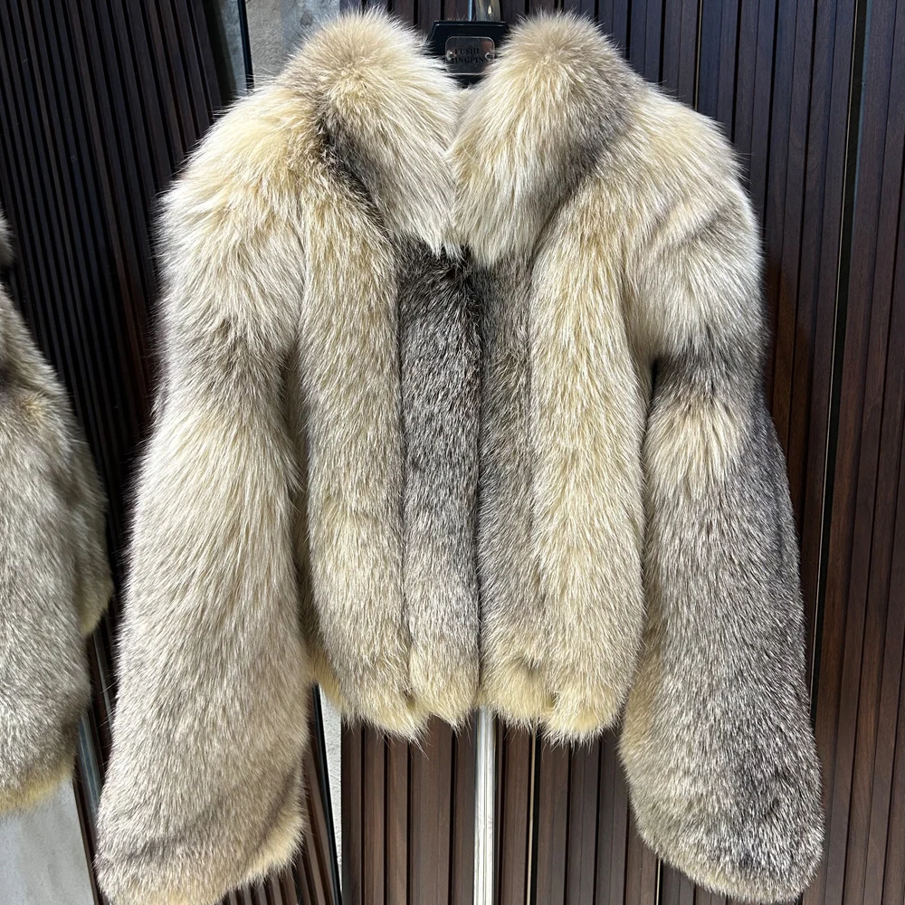 Raised collar Woman Fox Fur Coats Winter Fluffy Real Fox Fur Coat Fur ...